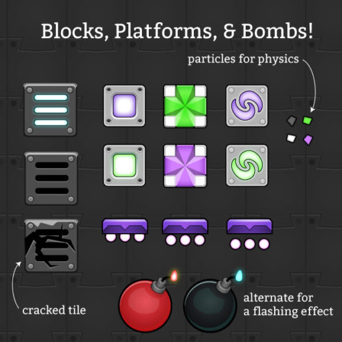 Space Blocks, Platforms, Power-Ups, & Bombs - Game Art Guppy